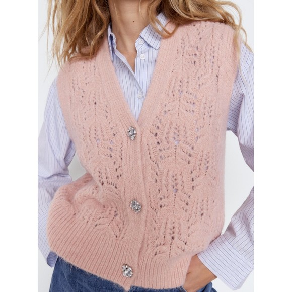 Zara | Sweaters | Zara Jewel Button Pointelle Vest | Poshmark